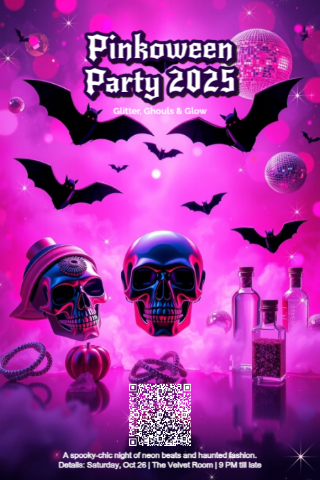 Maximalist Pink Witch Rave – Neon Glam Halloween Night Poster Template ...