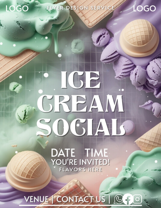 Maximalist Playful Smoky Ice Cream Social Flyer With Pastel Frosty ...