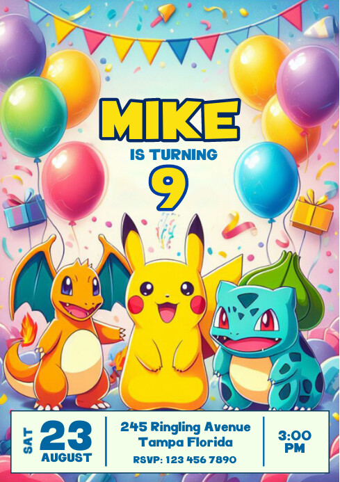 Maximalist Pokemon Birthday A4 (1) Template | PosterMyWall
