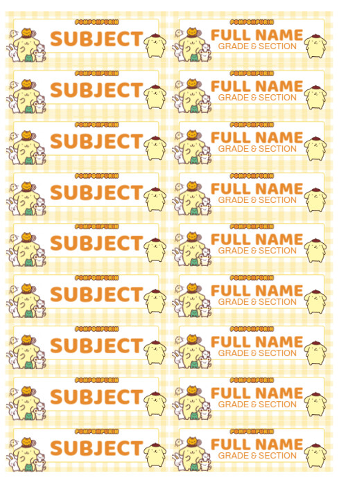 Maximalist Pompompurin Theme Subject Labels A4 Template | PosterMyWall