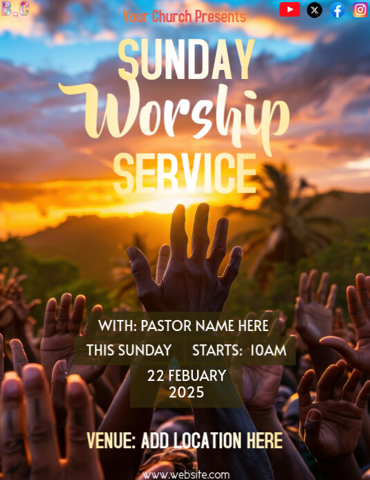 Maximalist Powerful Sunday Worship Service Flyer | Church Event ...