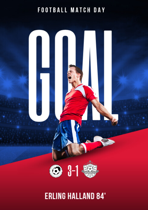 Maximalist Red And White Soccer Goal Poster A4 Template | PosterMyWall