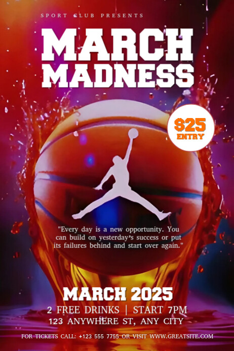 Maximalist Red Background Illustrative March Madness Poster Template ...