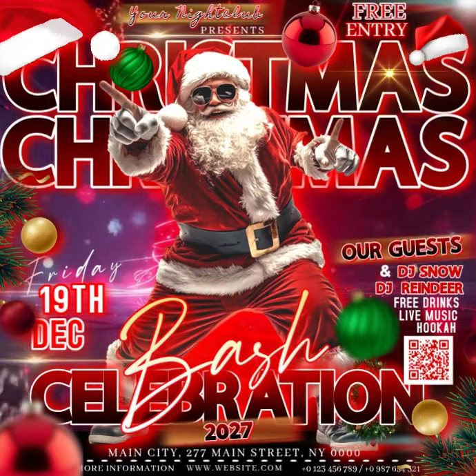 Plantilla de Maximalist Red Christmas Party Flyer Square (1:1 ...