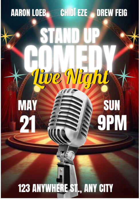 Maximalist Red Modern Stand Up Comedy Poster A2 Template | PosterMyWall