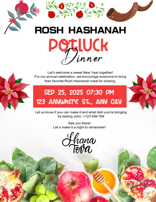Maximalist Rosh Hashanah Potluck Dinner Invitation Flyer (us Letter ...