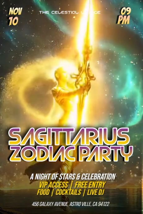 Plantilla de Maximalist Sagittarius Zodiac Bash Party Flyer Poster ...