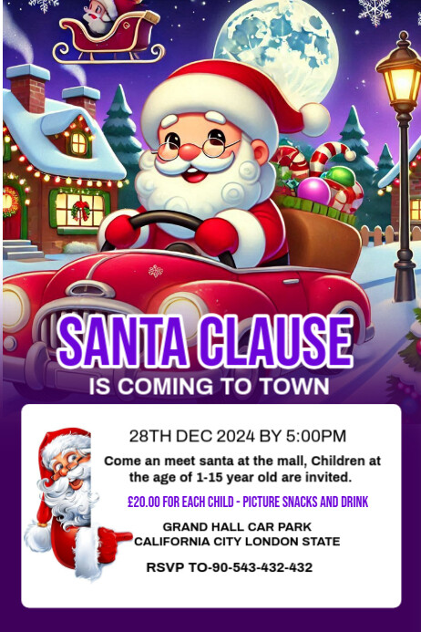 Maximalist Santa Claus Is Coming To Town Poster Template | PosterMyWall