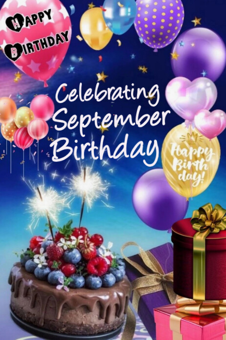 Maximalist September Birthday Banner 4' × 6' Template | PosterMyWall