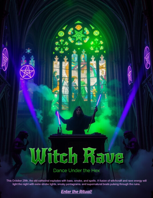 Maximalist smoky witch rave Halloween flyer design template | PosterMyWall