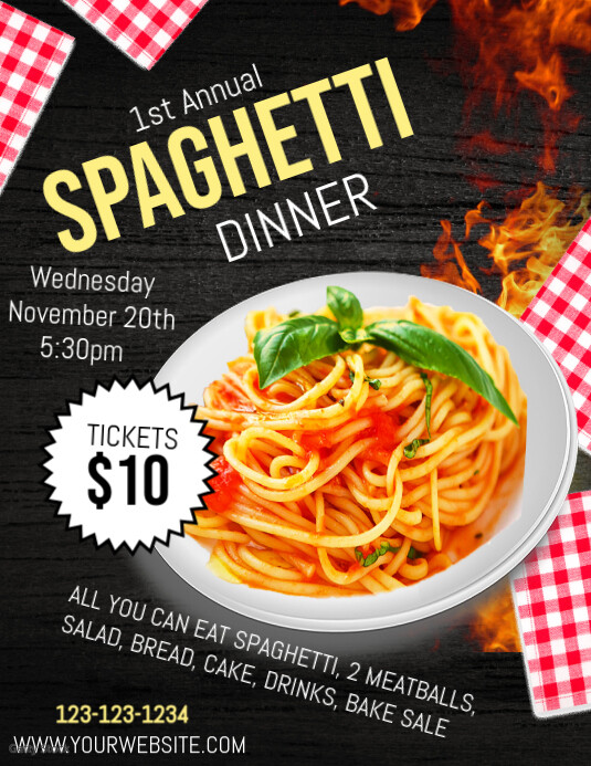 Maximalist Spaghetti Dinner Flyer (us Letter) Template | PosterMyWall
