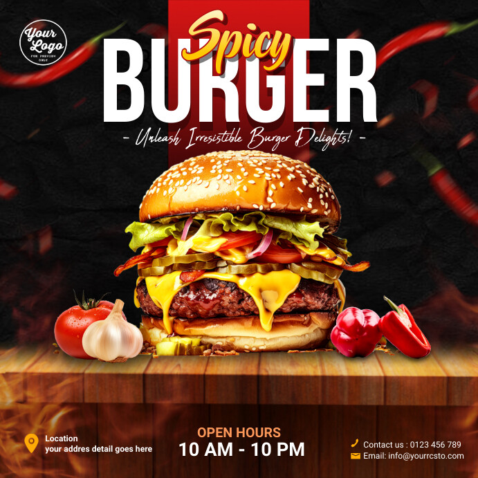 Maximalist Spicy Burger Instagram Post Template | PosterMyWall