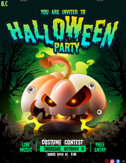 Maximalist Spooky Halloween Party Invitation | Free Entry & Costume ...