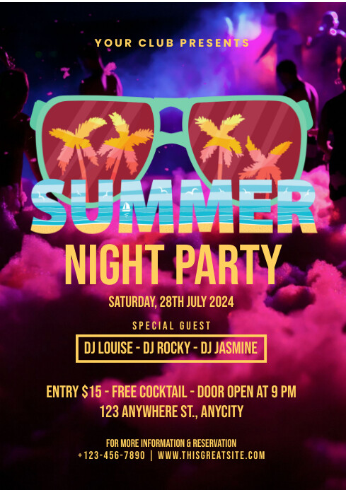 Plantilla de Maximalist Summer Night Party A4 | PosterMyWall