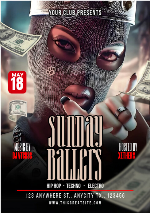 Maximalist Sunday Ballers Night Party A4 Template | PosterMyWall