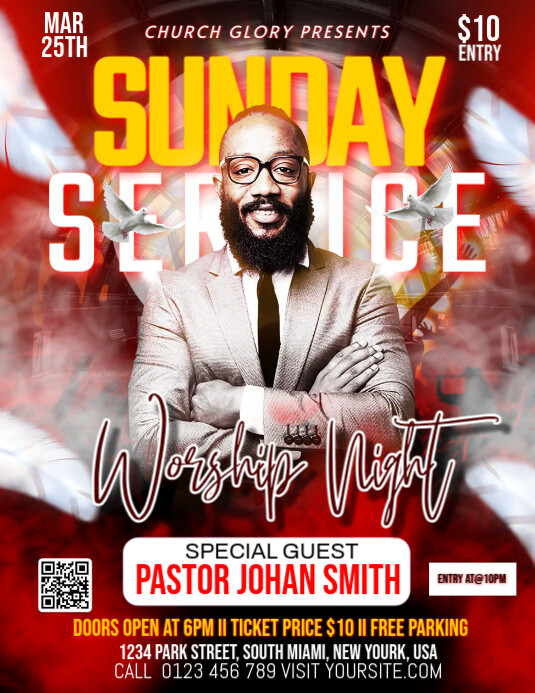 Maximalist Sunday Service Worship Night Flyer Flyer (us Letter) Template | PosterMyWall
