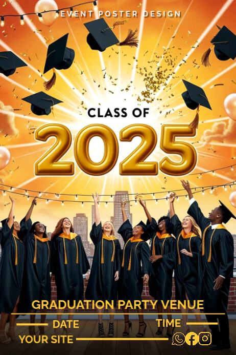 Maximalist Sunset Rooftop Graduation Party Celebration Poster Template ...