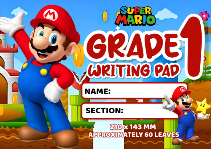 Maximalist Super Mario Grade 1 Writing Pad A4 Template | PosterMyWall