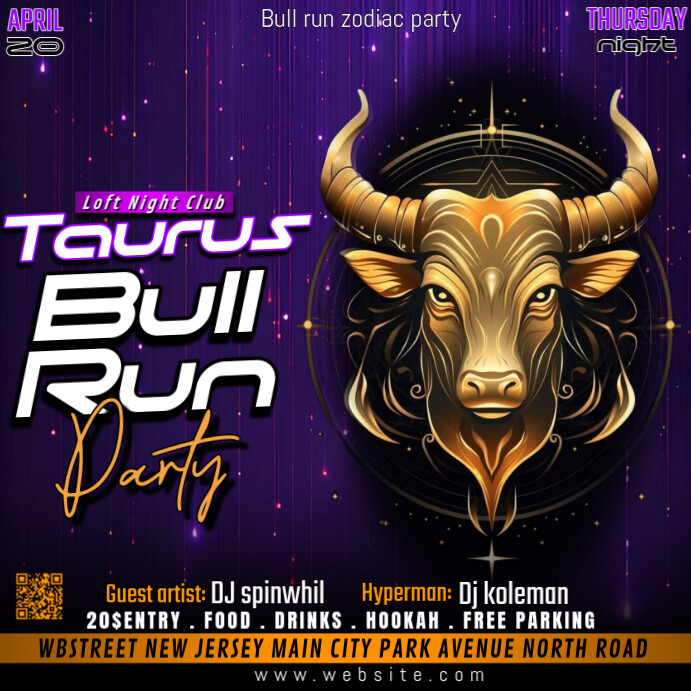 Maximalist Taurus Bull Run Party Instagram Post Template | PosterMyWall