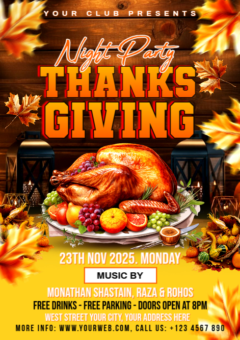 Maximalist Thanks Giving Night Party Flyer A3 Template | PosterMyWall