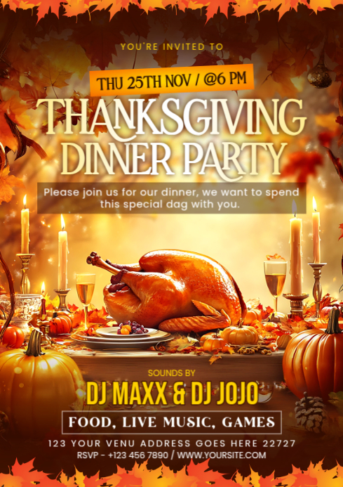 Maximalist Thanksgiving Dinner Party A4 Template | PosterMyWall