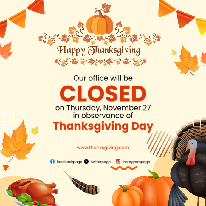 Maximalist Thanksgiving Office Closed Instagram Post Template ...