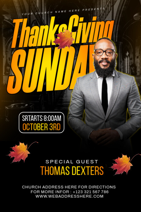 Maximalist Thanksgiving Sunday Service Poster Template | PosterMyWall