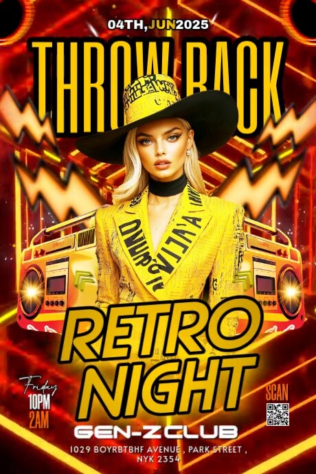 Maximalist Throwback Party Banner 4' × 6' Template | PosterMyWall