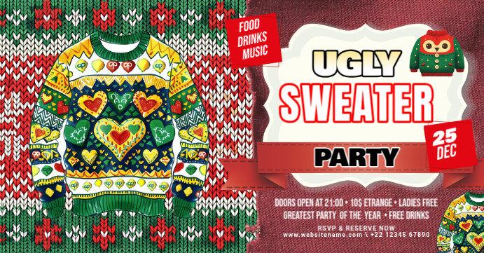 Maximalist Ugly Sweater Party Facebook Event Cover Template | PosterMyWall