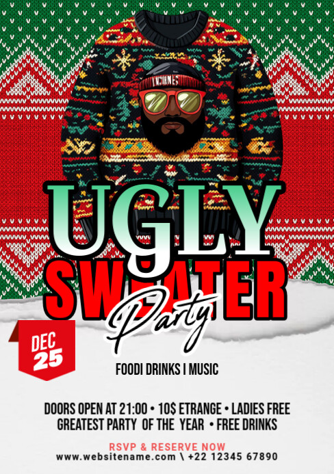 Maximalist Ugly Sweater Party Flyer A5 Template | PosterMyWall