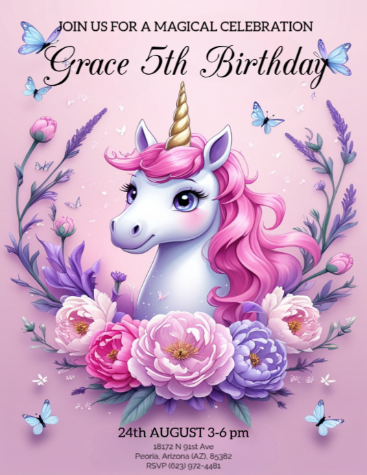 Maximalist Unicorn Birthday invitation flyer (Us Letter) Template ...