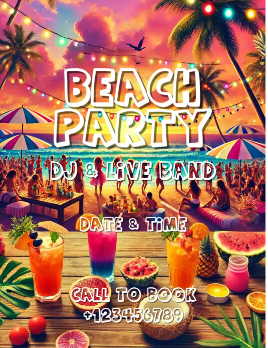 Copy of Maximalist Vibrant Colorful Beach Party Flyer (us Letter ...