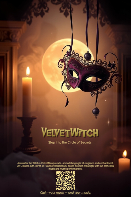 Maximalist Vintage Style Halloween “witch’s Velvet Masquerade” Poster ...