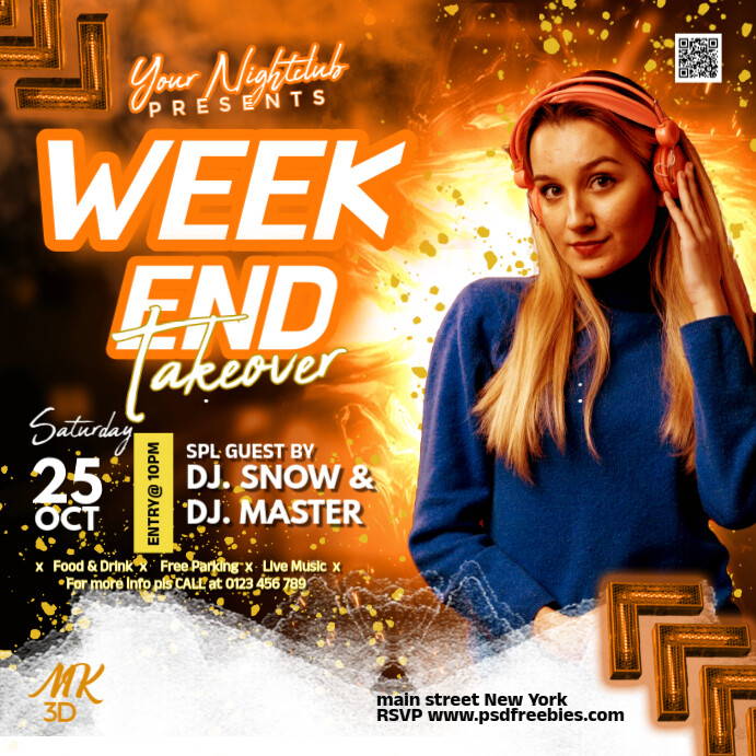 Maximalist Week End Takeover Night Party Instagram Post Template ...