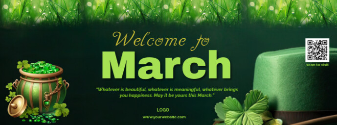 Maximalist Welcome To March Green Facebook Cover Photo Template ...
