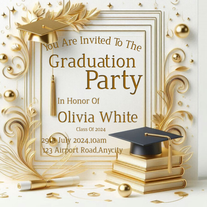 Maximalist White Gold Graduation Invitation C Template | PosterMyWall