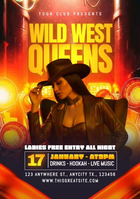 Maximalist Wild West Queens Party A4 Template | PosterMyWall