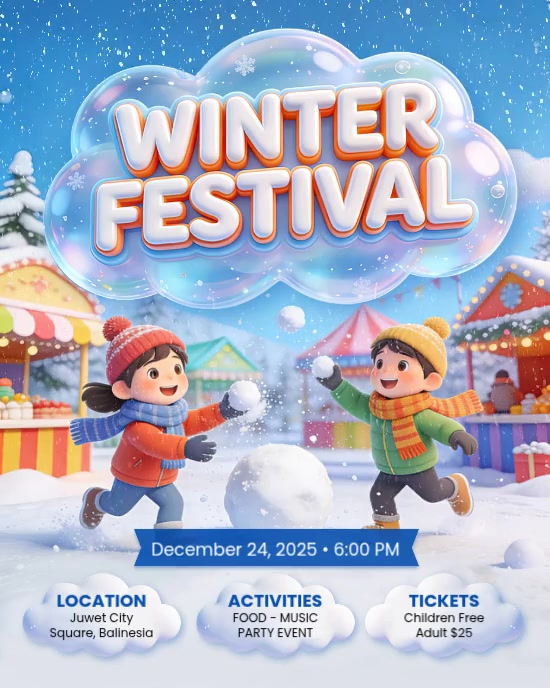 Maximalist Winter Festival Flyer Instagram Portrait Template | PosterMyWall
