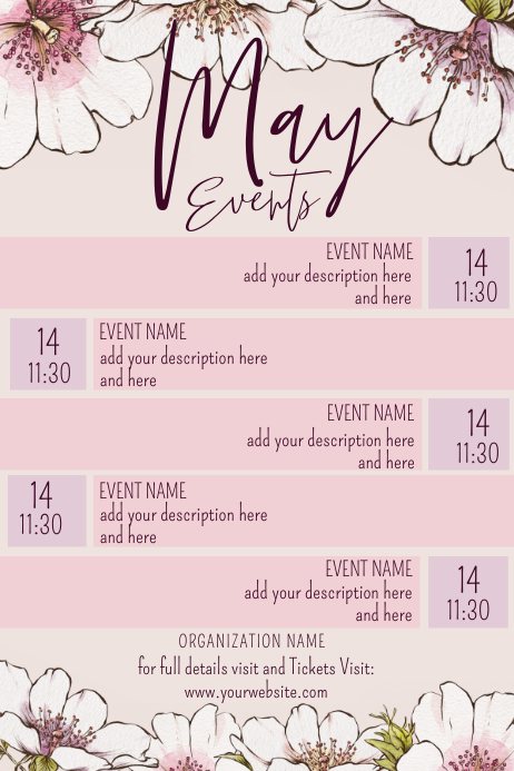 May Calendar of Events Floral Illustrations Template | PosterMyWall