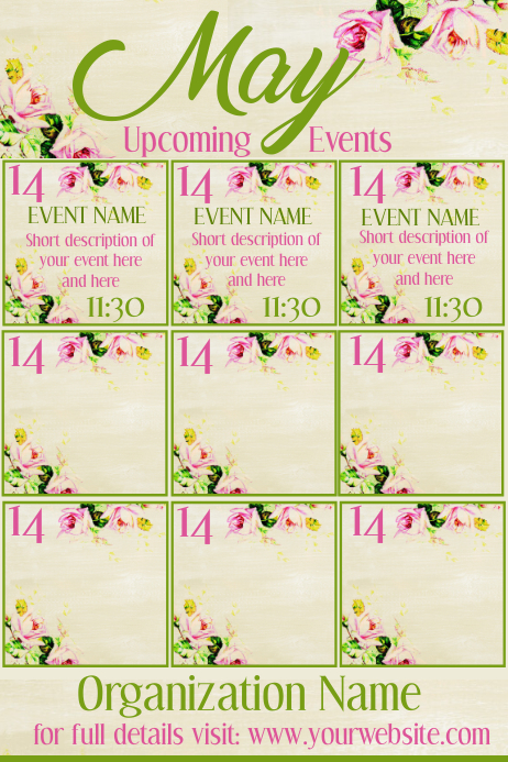 MAY Upcoming Events Calendar Template | PosterMyWall