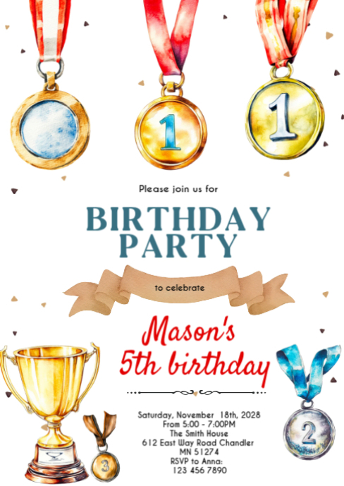 Medal Athletes Birthday Invitation Template | PosterMyWall