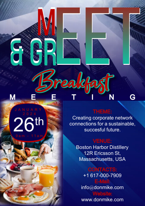 MEET AND GREET BREAKFAST MEETING EVENT FLYER Template | PosterMyWall