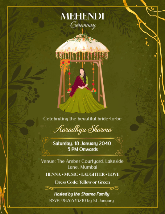 Mehndi Ceremony Invitation Card Printable Template | PosterMyWall