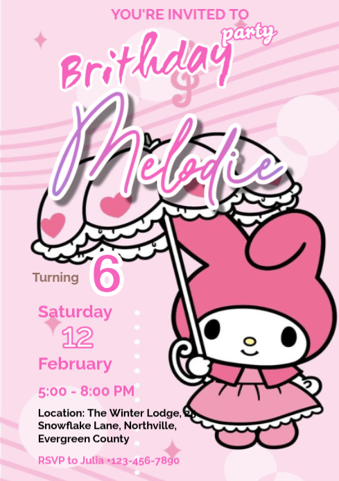 Plantilla de Melodie invitation Brithday party | PosterMyWall