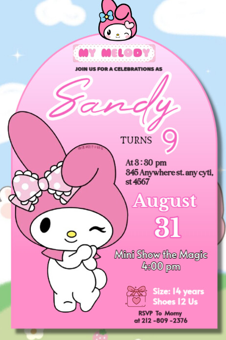 Copy of Melody invitation Brithday party temple flayer editablet ...