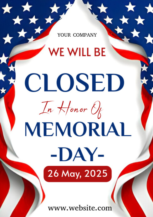 Memorial Day Closed A4 Template | PosterMyWall