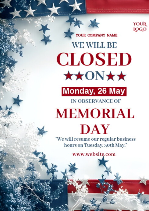 Memorial Day Closed Template | PosterMyWall