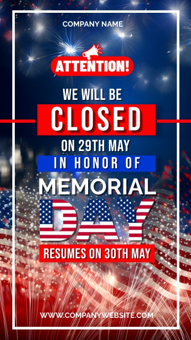 Memorial Day Closed Notice Template | PosterMyWall