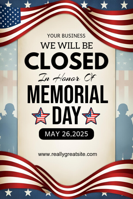 Plantilla de Memorial Day Closed Poster Design Template | PosterMyWall