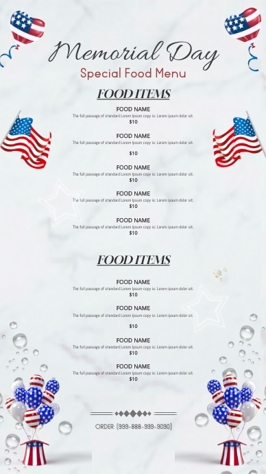 Copy of memorial day food menu template flayer | PosterMyWall